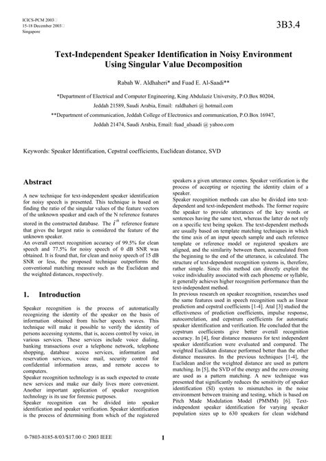 Pdf Text Independent Speaker Identification In Noisy Environment