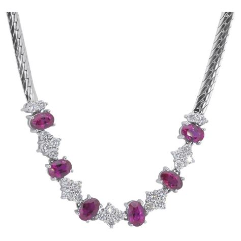Dazzling 18k White Gold Necklace W 285 Ct Rubies And Natural Diamonds