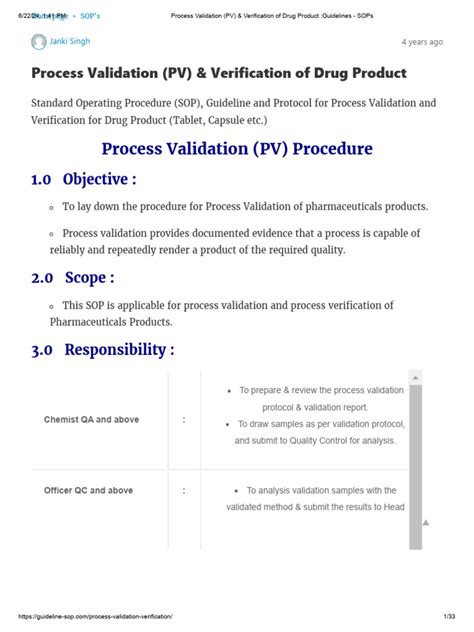 Process Validation Pv And Verification Of Drug Product Guidelines