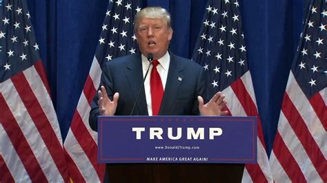 Donald Trump In Front Of Speech Table With Us Flags Background Hd