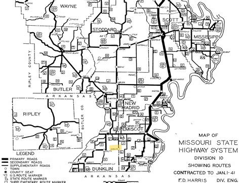 Matt Roadmap Of The Missouri Bootheel In 1941 With Tiny Gobler Highlighted In Yellow At