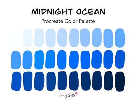 Procreate And Hex Code Color Palette Midnight Ocean Gradient 30 Colors Procreate Tools Blue Navy