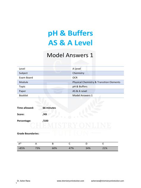 23 Ph Buffers Model Answers Booklet 1 As Alevel Ocr A Level Chemistry Pdf Acid Hydroxide
