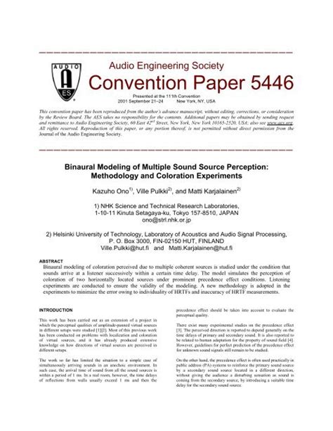 Binaural Modeling Of Multiple Sound Source Perception
