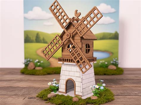 Laser Cut Wooden Kit Of A Windmill Plant Toy Model Vectors File