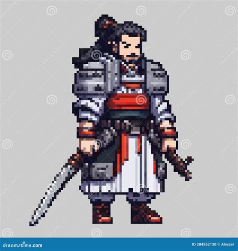 Pixel Art Ninja Samurai Classic Fight Cartoon Vector