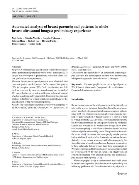 Pdf Automated Analysis Of Breast Parenchymal Patterns In Whole Breast Ultrasound Images