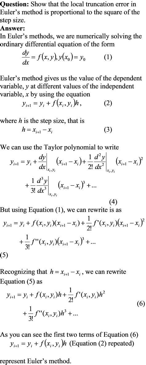 local truncation error is approximately proportional to square of step size in euler s method