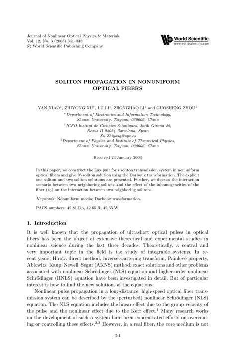 Pdf Soliton Propagation In Nonuniform Optical Fibers