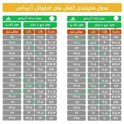 راهنمای سایز کفش آدیداس سایز کفش خود را پیدا کنید فروشگاه تهران استایل