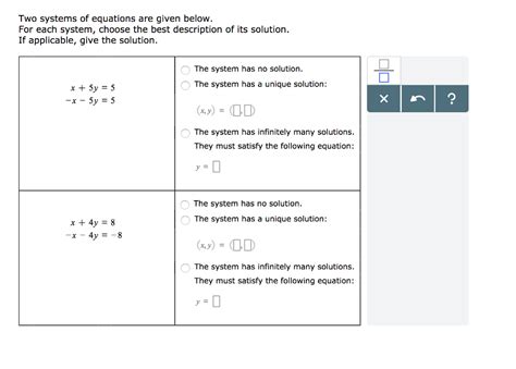 Solved Two Systems Of Equations Are Given Below For Each Chegg Com