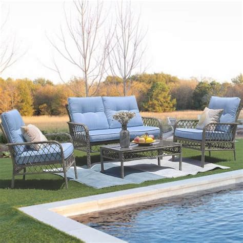 Zeus And Ruta 4 Pieces Wicker Grey Patio Conversation Sets With