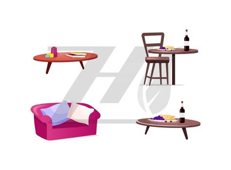 دانلود وکتور طرح کارتونی میز دایره ای و صندلی چوبی و مبل تک نفره