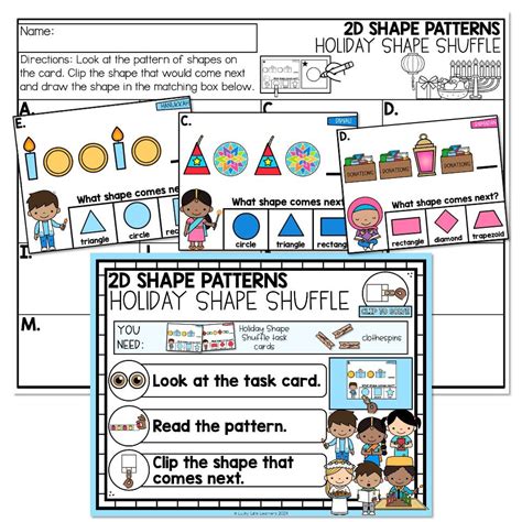 Kindergarten Math Center December 2d Shape Patterns Holiday Shape Shuffle Lucky Little