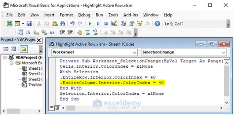 How To Highlight An Active Row In Excel VBA Examples