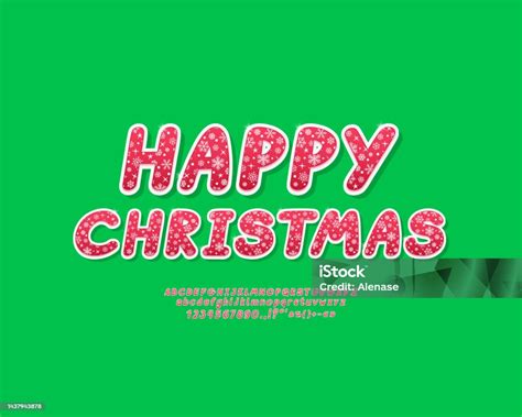 빨간색 3d 문자가 있는 녹색 포스터 해피 크리스마스 눈송이 패턴과 카드 포스터 배너에 대 한 빛나는 별과 아름 다운 기울임 꼴 글꼴 0명에 대한 스톡 벡터 아트 및 기타