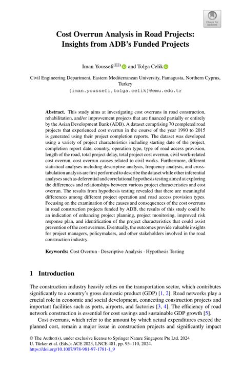 Pdf Cost Overrun Analysis In Road Projects Insights From Adbs Funded Projects Pdf