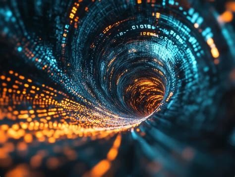 A Cybersecurity Theme Swirling Vortex Of Binary Code And Digital Particles Premium Ai