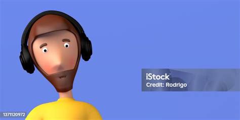 파란 배경에 헤드폰으로 음악을 듣는 남자의 초상화 공간을 복사합니다 3d 일러스트레이션 만화 3차원 형태에 대한 스톡 사진 및 기타 이미지 Istock