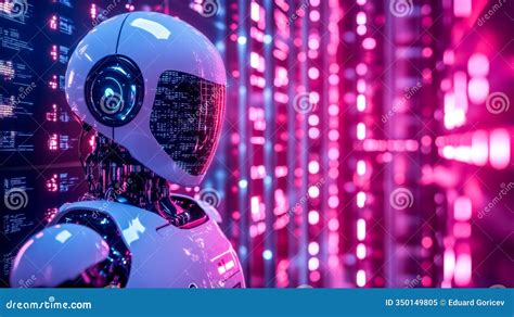 Robot Guarding Futuristic Server Room With Cyber Security Measures Stock Image Image Of Robot