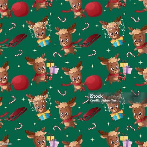 귀여운 사슴과 완벽 한 패턴 배경 배경 화면 및 인터넷을 위한 디자인 요소입니다 벡터 일러스트 레이 션 갈란드 장식품에 대한 스톡 벡터 아트 및 기타 이미지 Istock