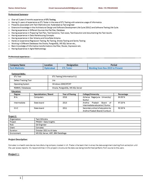 Etl Testing With 2 Years Pdf Software Development Process