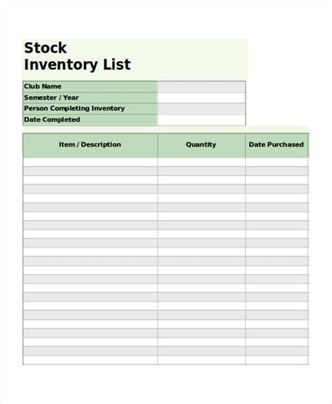 Stock Inventory Free Sample Example Format Download