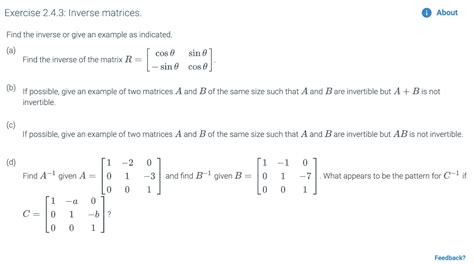 Solved Exercise Inverse Matrices About Find The Chegg