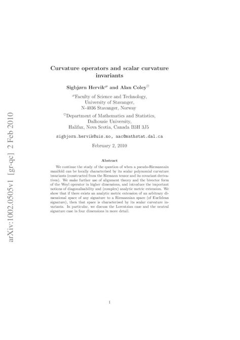 pdf curvature operators and scalar curvature invariants · curvature