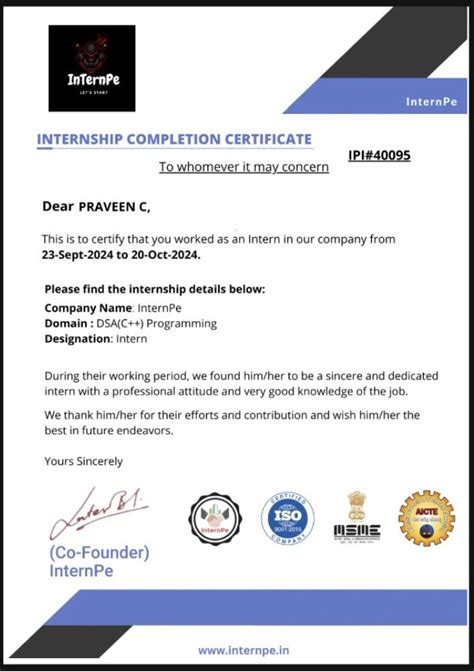 Internship Dsa C Learning Coding Praveen C
