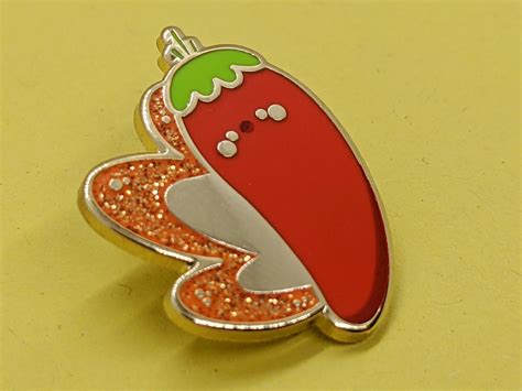 Cute Chilli Pin With Glitter Fire Kawaii Hot And Spicy Glitter Badge