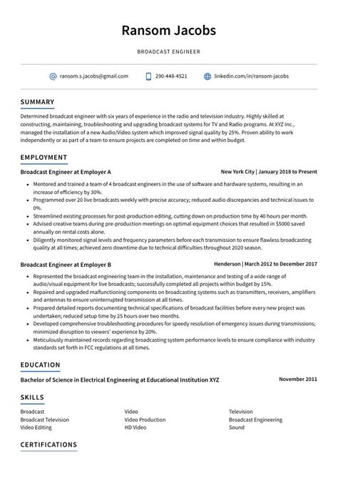 Broadcast Engineer Resume Cv Example And Writing Guide