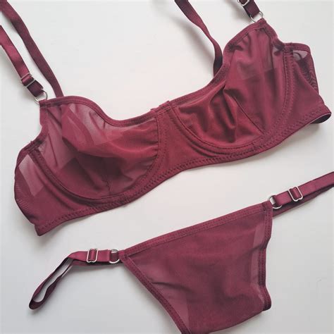 Claret Red Sheer Lingerie Set Sheer Bra Transparent Underwear Etsy