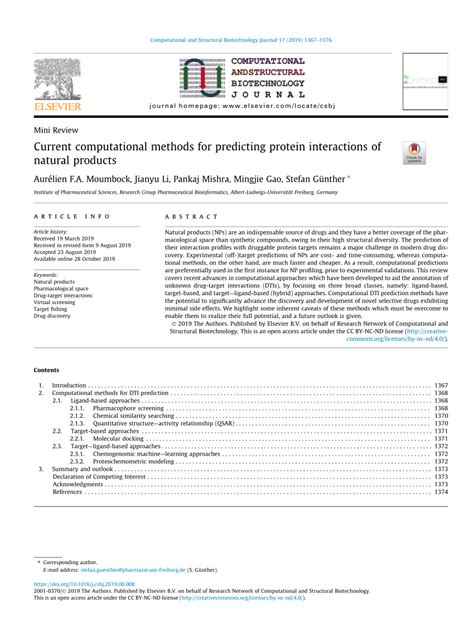 Pdf Current Computational Methods For Predicting Protein Interactions Of Natural Products