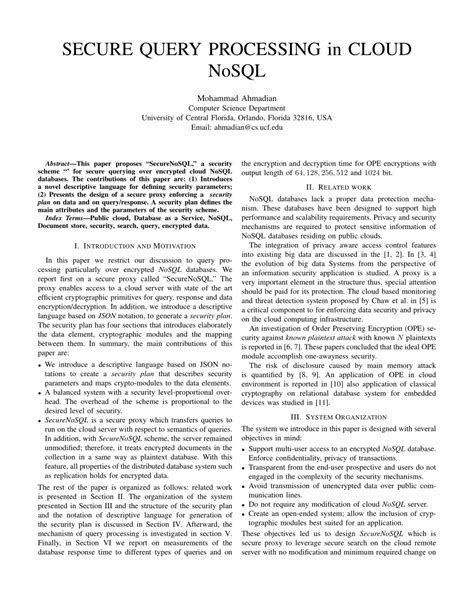 Pdf Secure Query Processing In Cloud Nosql