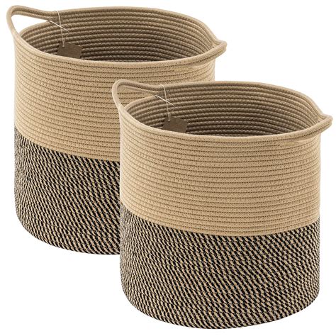 Youdenova Cotton Rope Cube Storage Baskets 13x13 Round Woven Baskets