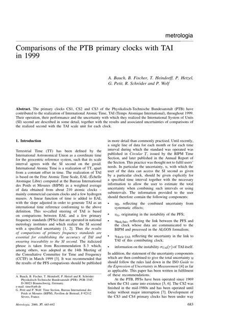 Pdf Comparisons Of The Ptb Primary Clocks With Tai In 1999