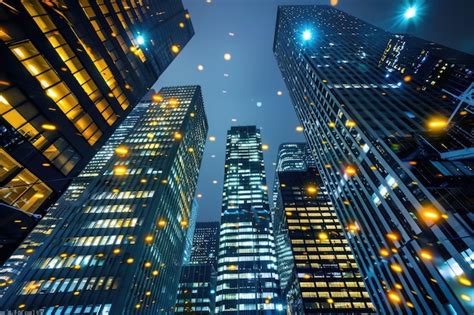 Cityscape At Night With Illuminated Buildings Premium Ai Generated Image