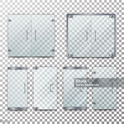 유리 문 투명 벡터입니다 사무실 또는 부티크를위한 전면 클리어 쇼케이스 외관 체크 머터 배경에서 격리 0명에 대한 스톡 벡터 아트 및 기타 이미지 Istock