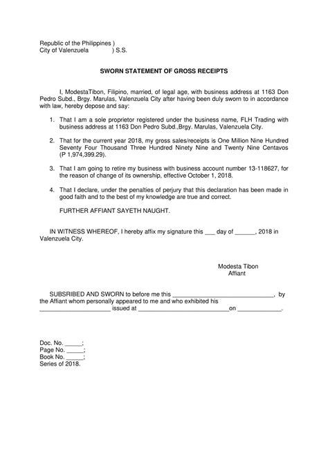 Free Printable Sworn Statement Templates [word Pdf] For Construction