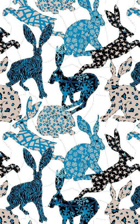 Водяной кролик пэчворк бесшовный паттерн Художественные принты Винтажные иллюстрации Картины