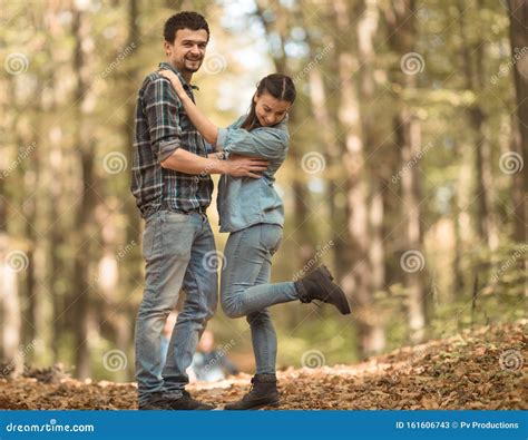A Young Couple Walking In The Autumn Forest Stock Image Image Of Loving Caucasian 161606743