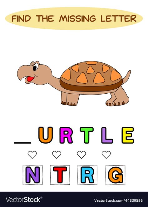 Find Missing Letter Kawaii Turtle Educational Vector Image
