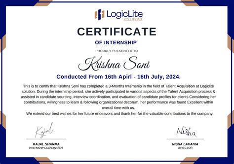 Krishna Soni On Linkedin Internship Internshipcompletion Logiclitesolutions Hrinternship