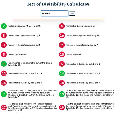 Test Of Divisibility Calculator