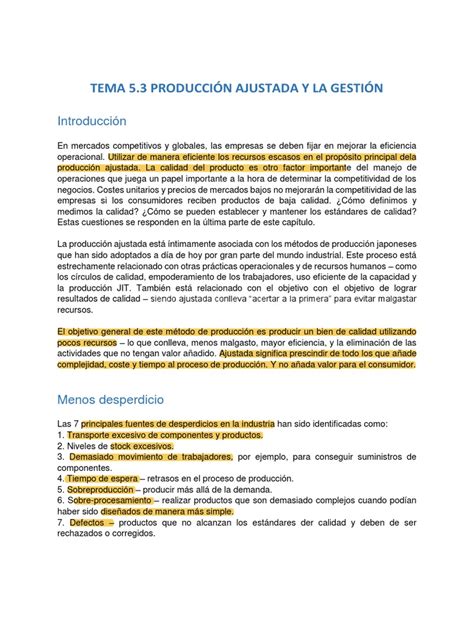 Unidad 5 Tema 53 Producción Ajustada Y La Gestión Descargar Gratis