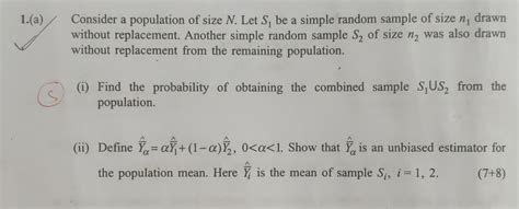 solved consider a population of size n let s1 be a simple