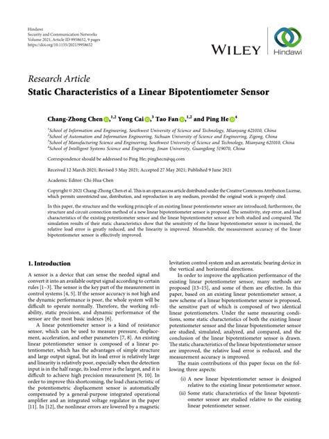 Pdf Static Characteristics Of A Linear Bipotentiometer Sensor