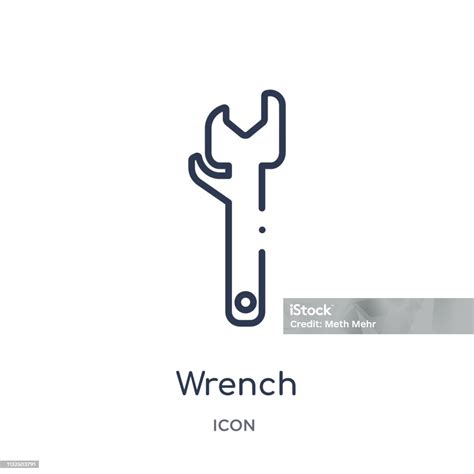 Electrian 연결 개요 컬렉션에서 선형 렌치 아이콘입니다 얇은 라인 렌치 벡터 흰색 배경에 고립입니다 렌치 트 렌 디 일러스트레이션 강철에 대한 스톡 벡터 아트 및