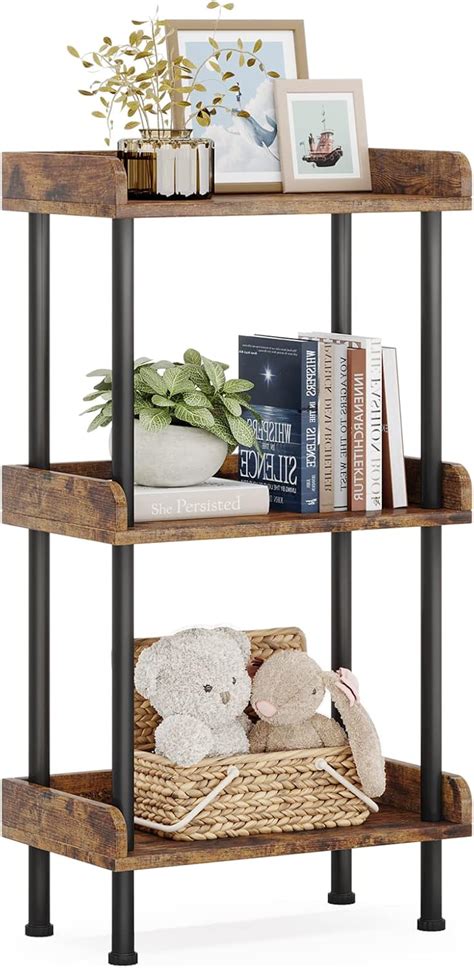 Hosfais Bookshelf Small Book Shelf 3 Tier Wood Bookcase Industrial Bookshelf Metal Standing